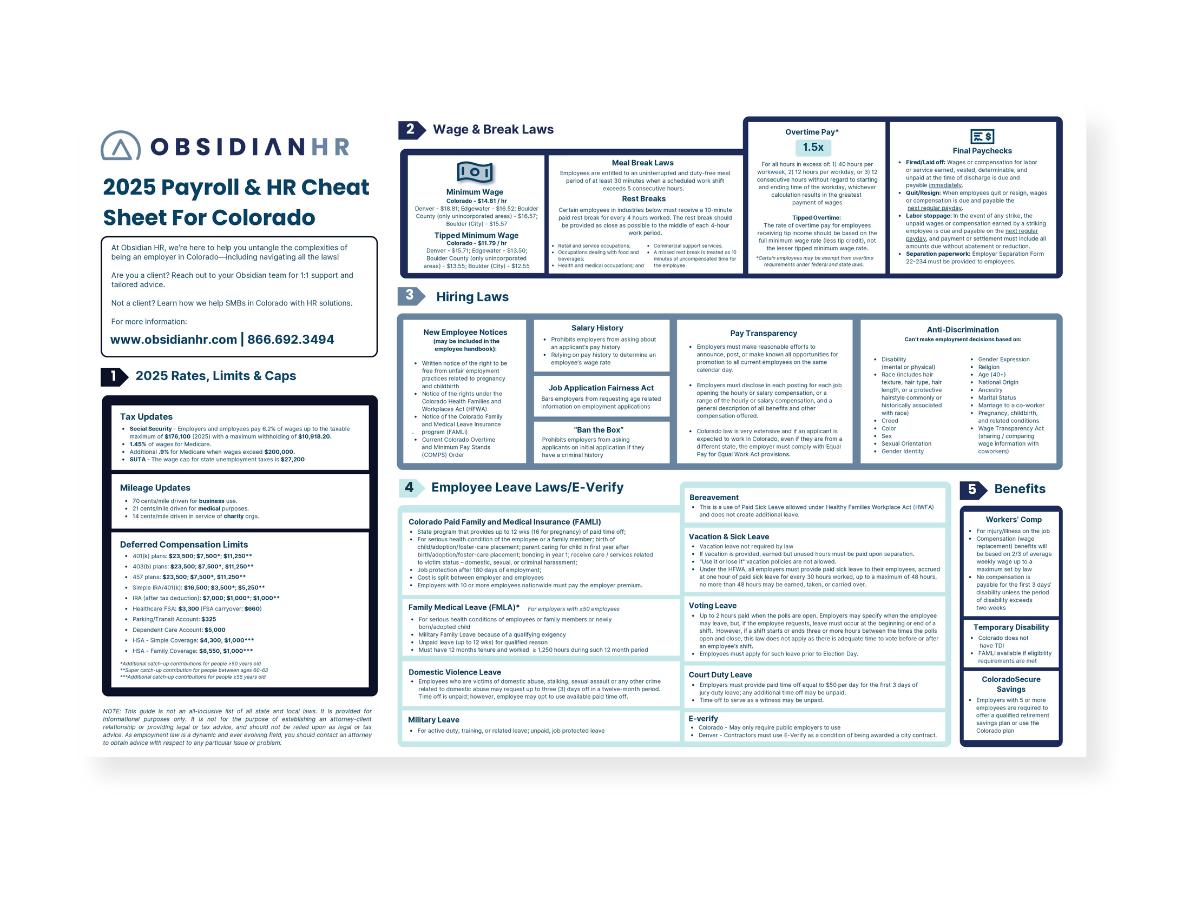 2025 Colorado Payroll & Labor Law Cheat Sheet | Obsidian HR